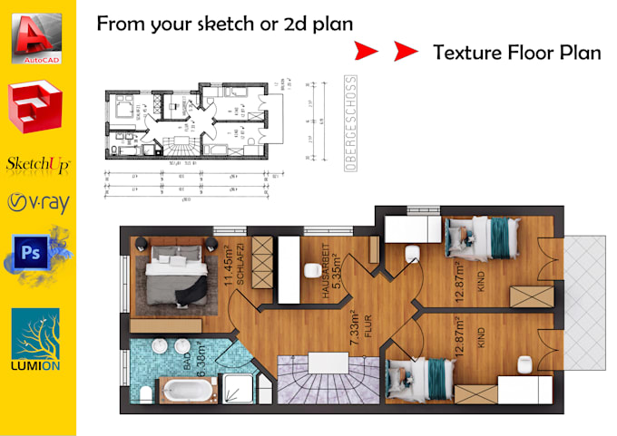 Create texture floor plan with the highest quality and realistic by ...