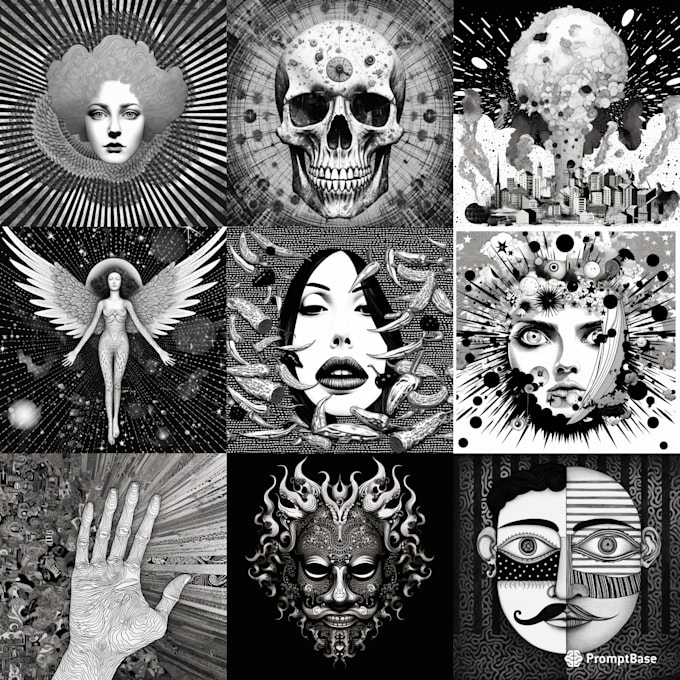 Give you a prompt to create black and white abstract art using ...