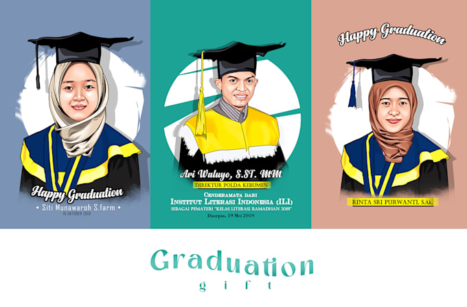 Graduation cartoon portrait of your photo in 24 hours by Fikrisign | Fiverr