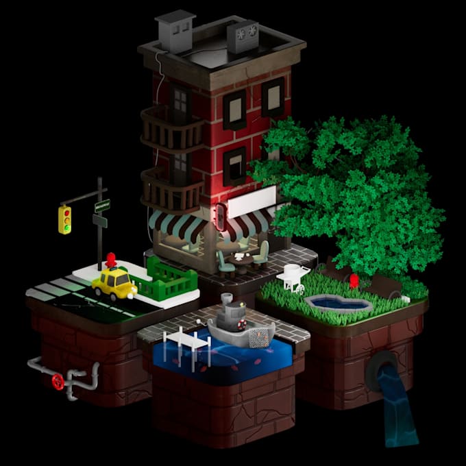 Modeling 3d environnement in cartoon style by Saradubreuil | Fiverr