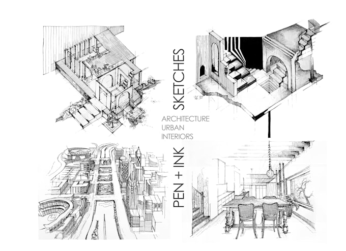 Draw freehand pen and ink architecture and urban sketches by ...