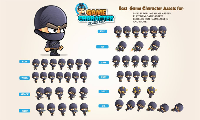 Create Game Asset 2d Game Character Animation Sprite Sheet For Your