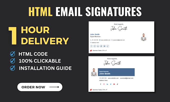 Make clickable html email signatures for gmail, outlook etc by Mypython | Fiverr