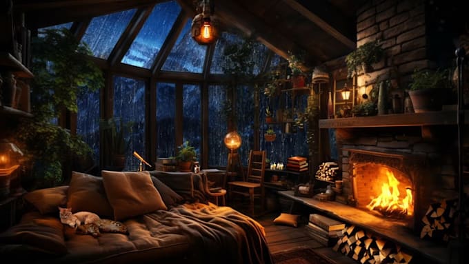 Create cozy cabin rain video by Moonroy3 | Fiverr