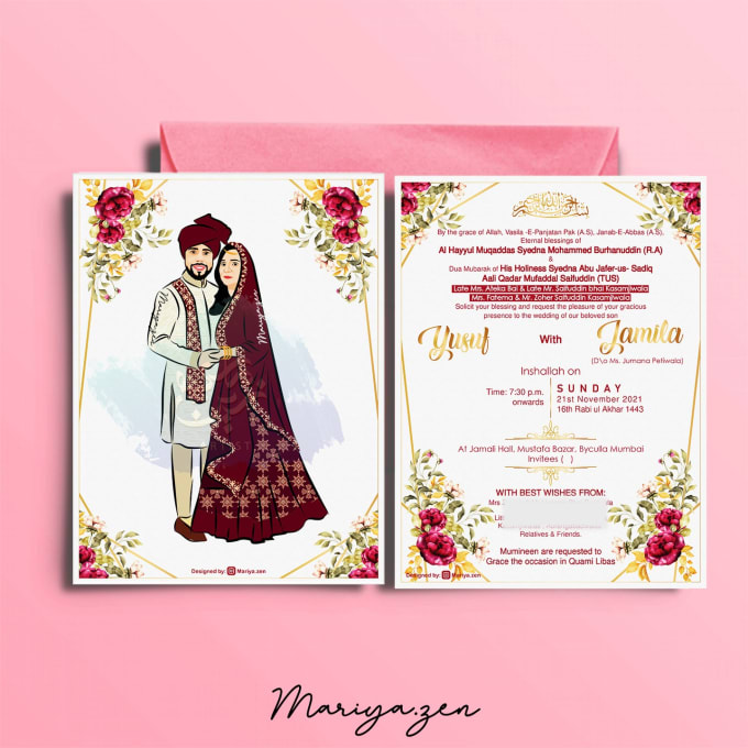 Design unique wedding invitation card with illustration by Mariyazen ...