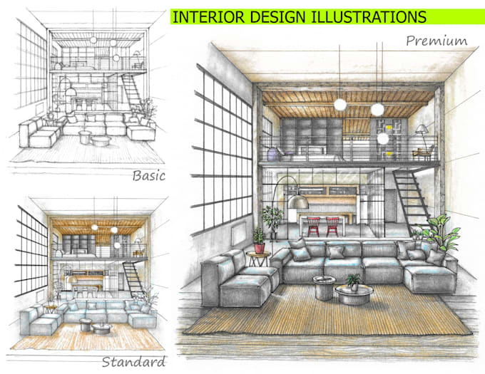 Draw interior design illustrations for new projects by Matteonigro | Fiverr