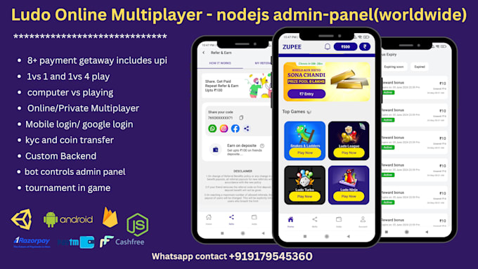 Do zupee ludo game with admin panel , unity game development by Grow_app_withme | Fiverr