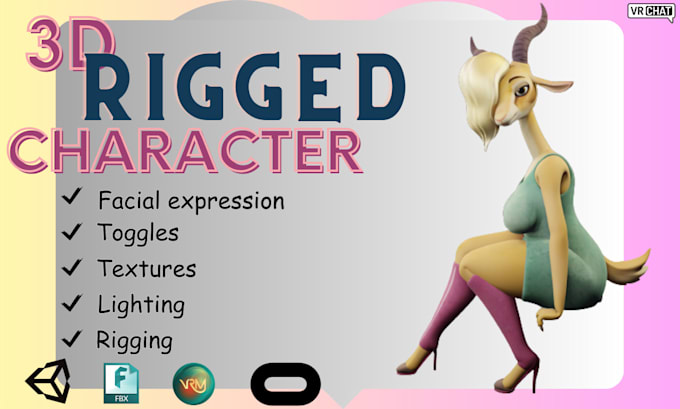 Make 3d rig avatar, vrchat avatar, 3d furry, fursona for vrchat and ...