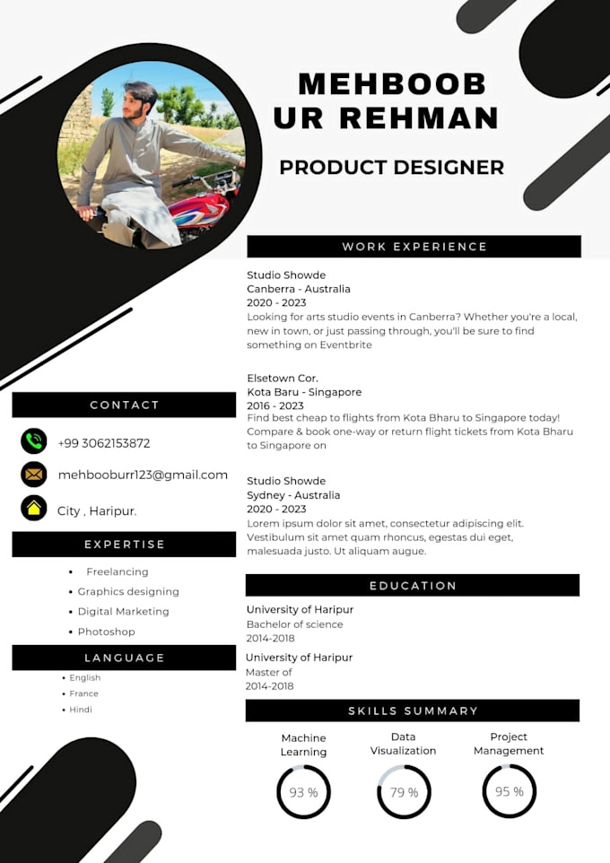 Make professional resume design or modern cv template 1 hour by Mehboob_graphic | Fiverr
