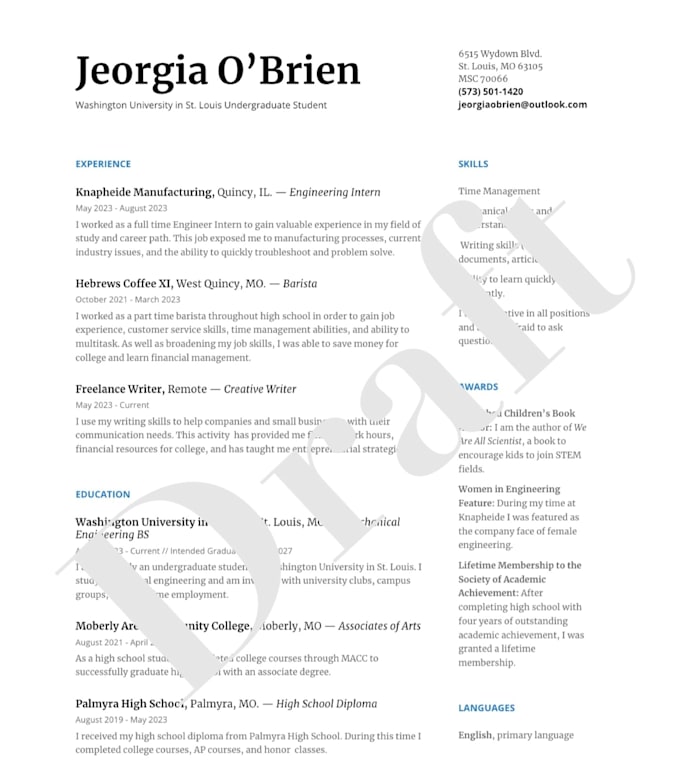 Build your professional resume by Jeorgiaobrien | Fiverr