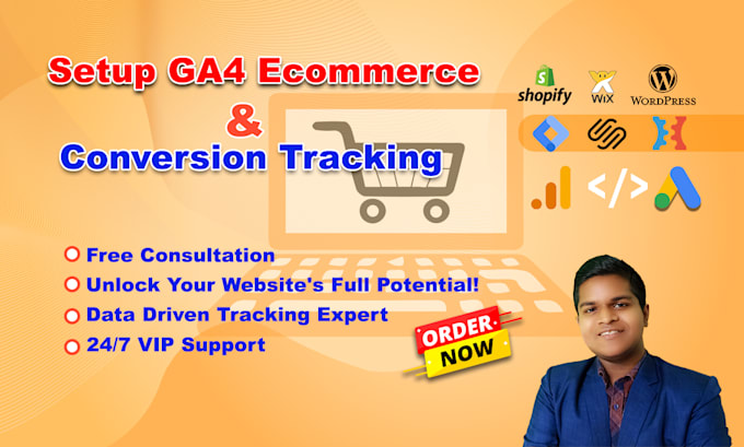 Setup ga4 ecommerce tracking, all ga4 conversion tracking with gtm and fb pixel by Analyst ...