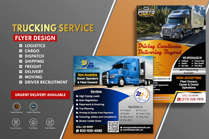 Design trucking logistics freight broker movers flyer brochure social ...