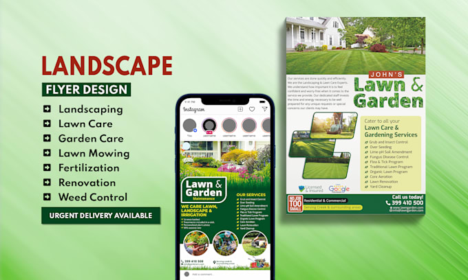 Design landscape, garden service, lawn care mowing flyer social media ...