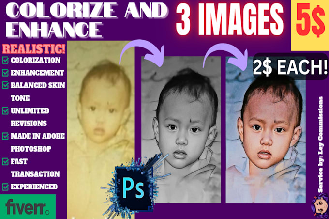 Colorize 3 photos for 5 usd only by Aleahrofhromano | Fiverr