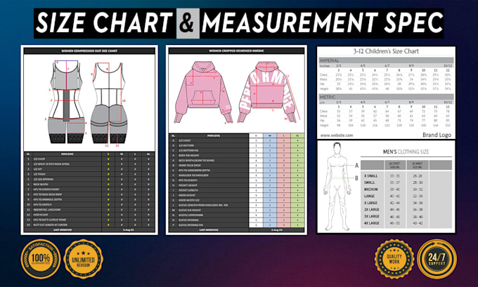 Do clothing size chart and measurement spec by Clothing_world | Fiverr