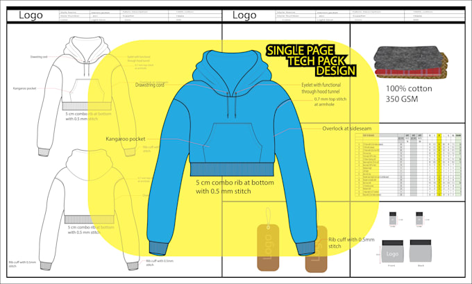 Design single page tech pack with size chart and size guide by ...