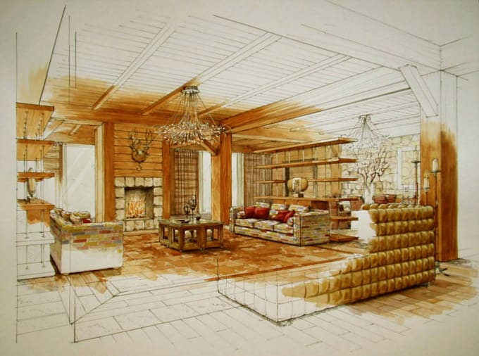 Hand draw and colour render perspective views by Antonio_malleo | Fiverr