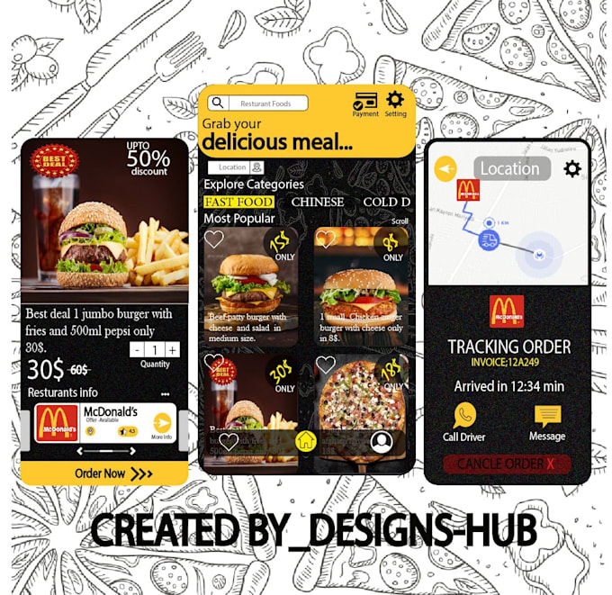 Create food delivery app ui with creative design and details by Designs ...