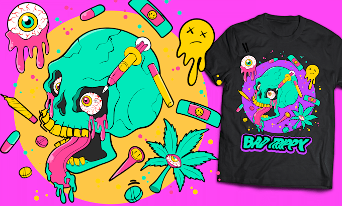 Make trippy psychedelic t shirt and merch design cartoon by Baharvisual ...