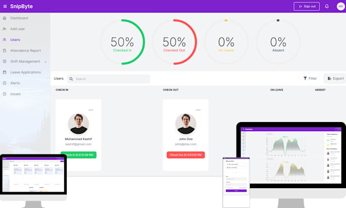 Create a professional employee attendance management system website for ...