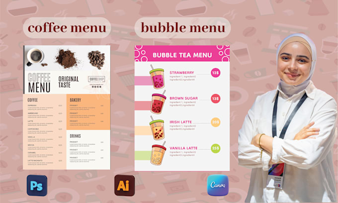 Create stylish menus bubble tea shops coffee bars and events by Leylahesenzade | Fiverr