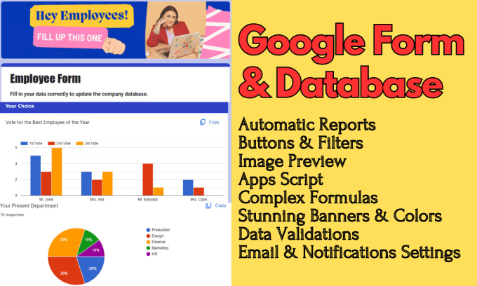 Create google form and database with photo uploads, buttons, automatic ...