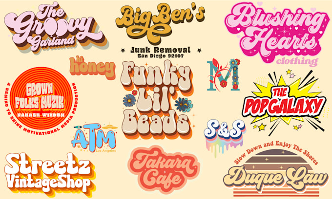Design 70s vintage, retro, fun, groovy, hippie, party, psychedelic logo by Branddesigner15 | Fiverr