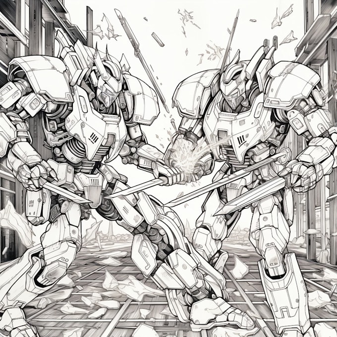 Draw unique digital robot mech coloring book art for you by Edogee | Fiverr