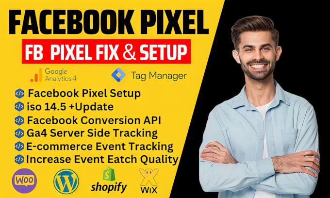 Setup or fix facebook pixel and google analytics 4 conversion api or ...