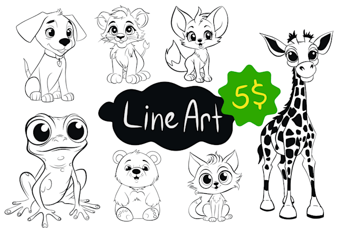 Draw cartoon coloring page for kids, vector lines by Orinarkmnv | Fiverr