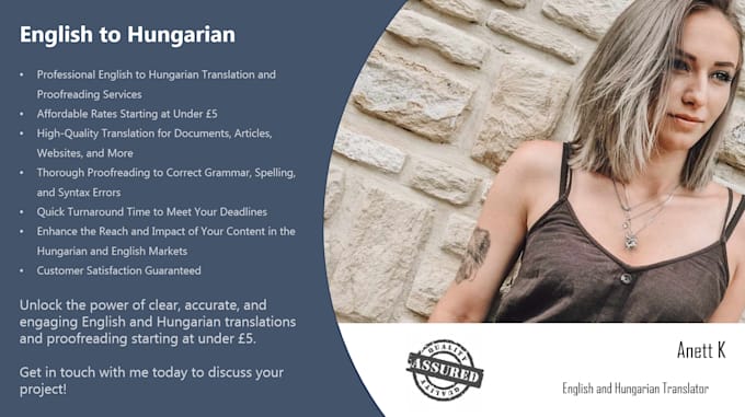 Translate between english and hungarian by Anett_kocsis | Fiverr