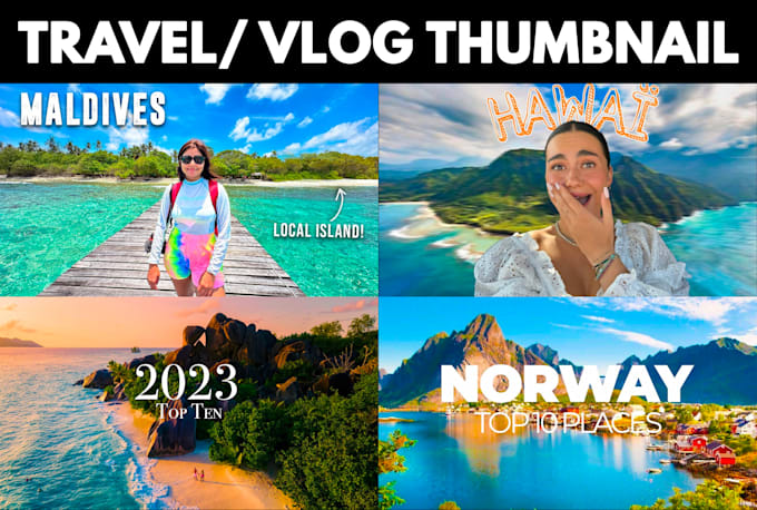 Design amazing youtube travel vlog thumbnail by Yassirezr | Fiverr