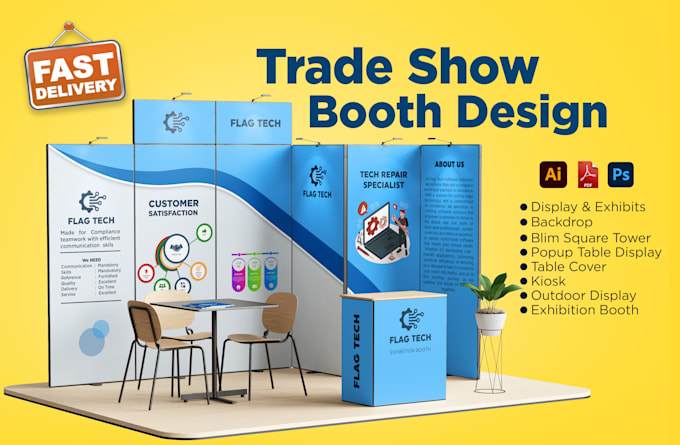 Design trade show booth backdrop and kiosk for your exhibition by Mianhusnain1 | Fiverr