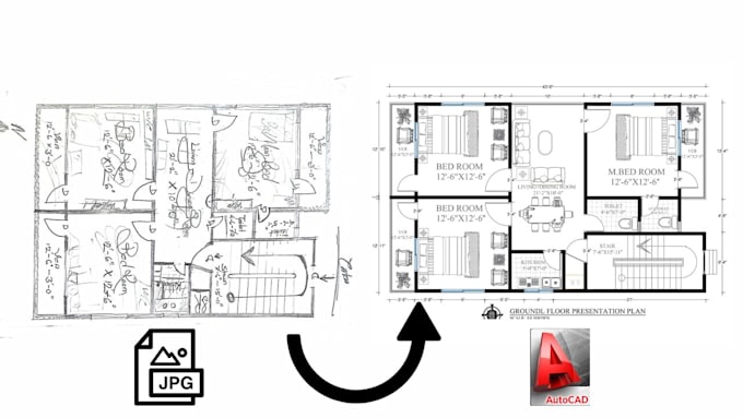 Redraw the 2d architectural floor plan in autocad by Conceptdrafter | Fiverr