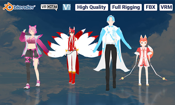 Make custom 3d model vtuber or vstreamer, vrchat, fbx for you by ...