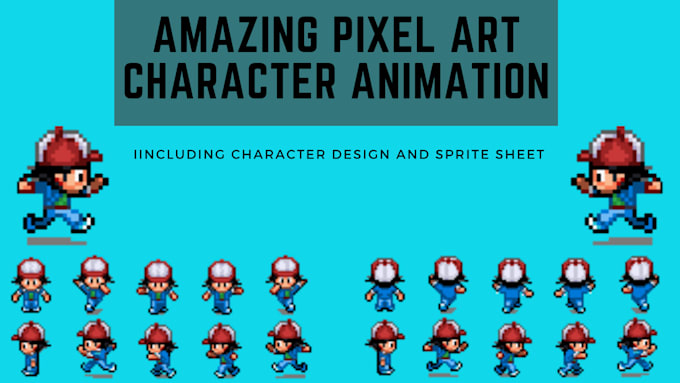 8 bit or 16 bit pixel art, sprite sheet, game character sprite, pixel ...