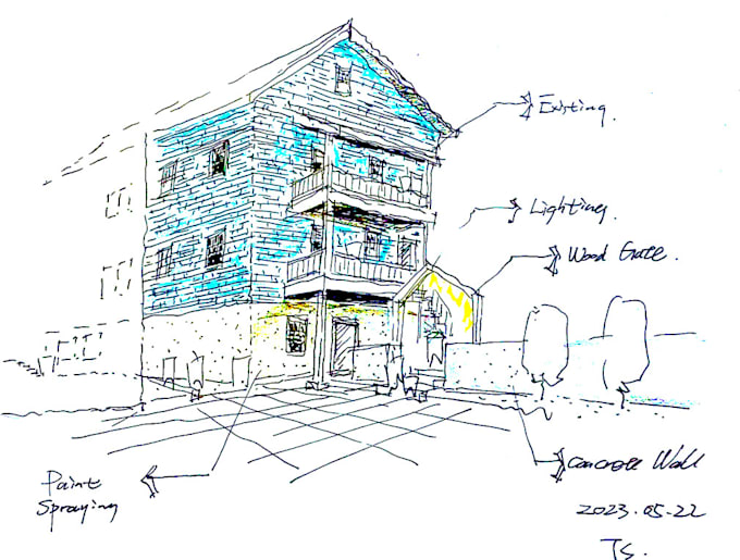 Create customized hand drawn building designs by Tongsu0611 | Fiverr
