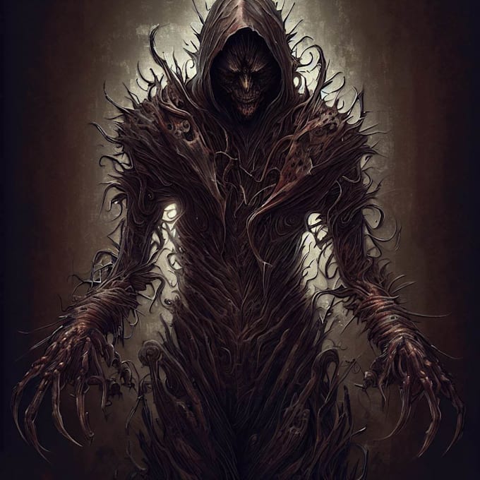 Draw detailed dark art, horror, fantasy illustration by Coldwindese ...