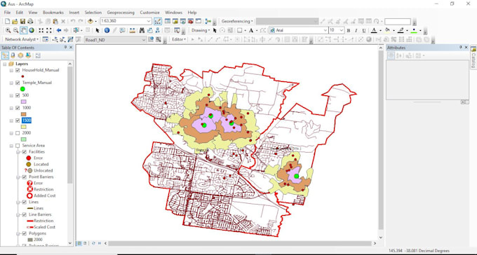 Create a network analysis map for service areas and routes by Shahid ...