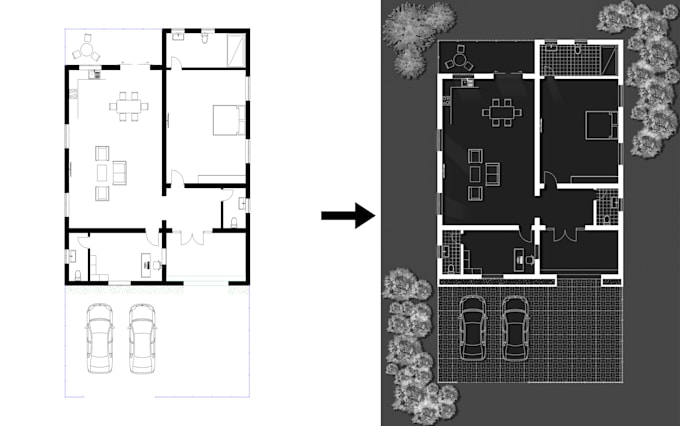 Render a monochromatic floorplan for you by Muni_bala | Fiverr