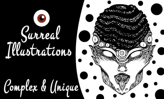 Create surreal simple, complex black and white illustrations or line ...