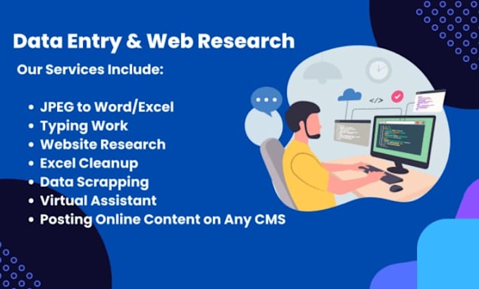 Do accurate data entry, web searching, typing, pdf to excel by Mantashakhan003 | Fiverr