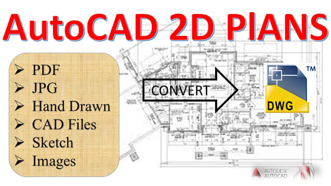 Draw convert sketch to autocad 2d floor plan house plan architectural ...