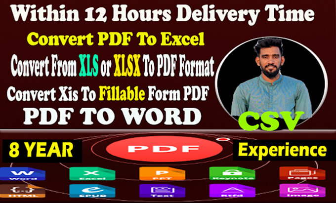 Do convert pdf to excel ,word,csv,xls,xlsx data entry in 12 by ...
