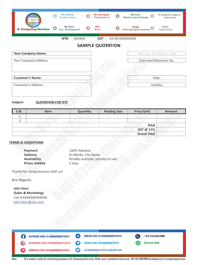 Professionally design editable quotations by Acomputingserv | Fiverr