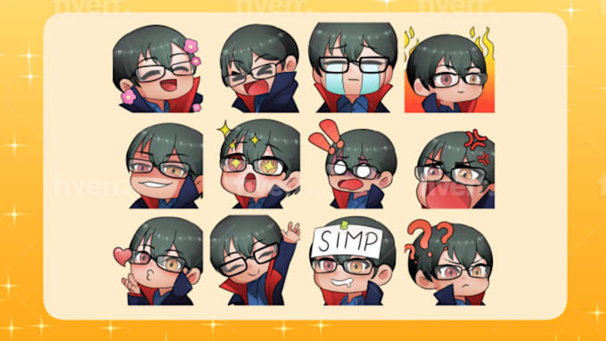 Do cute twitch emotes, animated emotes, discord telegram stickers ...