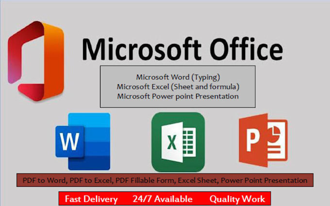 Do every type of work in ms word, excel and powerpoint presentation by ...