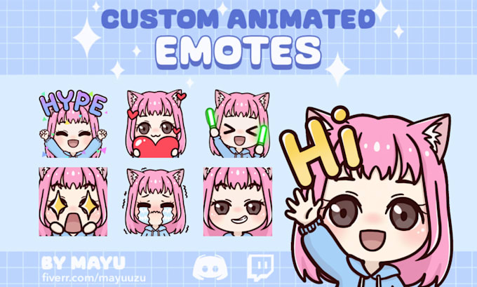 Create custom cute chibi animated emotes by Mayuuzu | Fiverr
