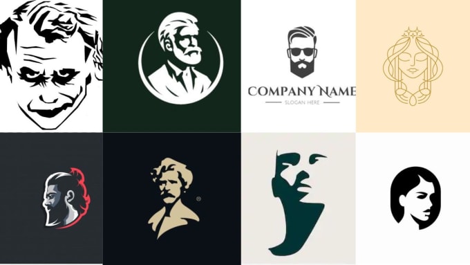 Do a black and white vector face portrait logo, stencil art by ...