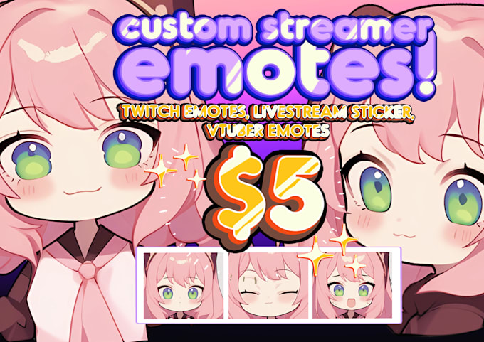 Draw cute vtuber chibi emotes for your stream by Divoyursal | Fiverr